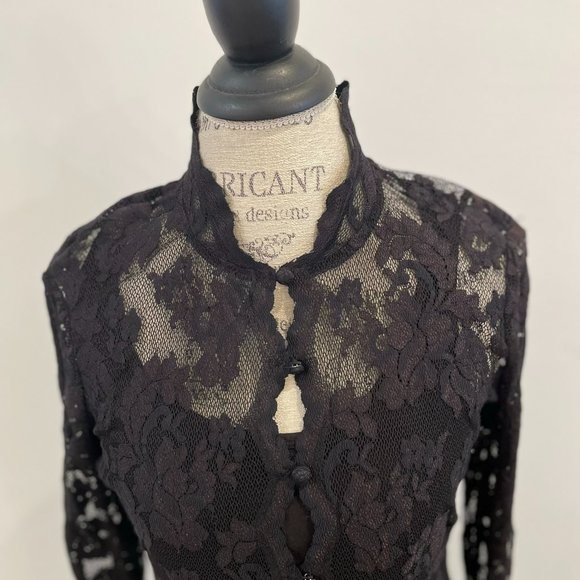 TD4 | Tops | Long Sleeve Black Lace Tunic Top With Mandarin Collar And ...